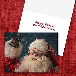 Rock 'n Roll Santa Holiday Card Pack - Set of 25 cards - 1 design, versed inside with envelopes