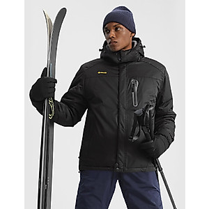 GEMYSE Men's Mountain Waterproof Ski Snow Jacket Winter Windproof Rain Jacket (Black,Medium)