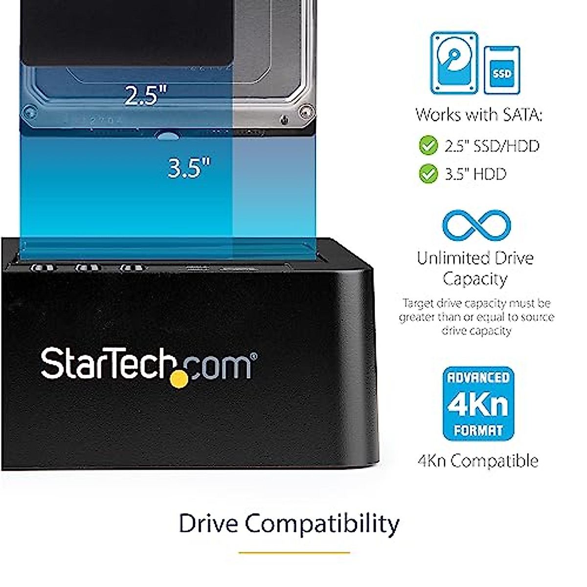 StarTech.com Standalone Hard Drive Duplicator, External Dual Bay HDD/SSD Cloner/Copier, USB to SATA III Docking Station