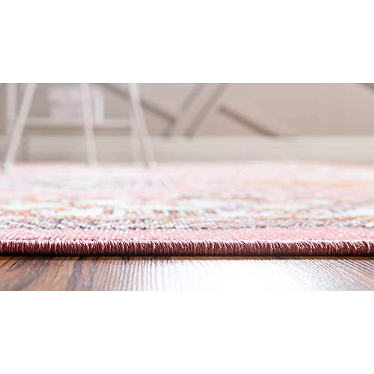 Unique Loom Aarhus Collection Geometric Border Rug_AAR004, 6 x 9 Feet, Rose/Ivory