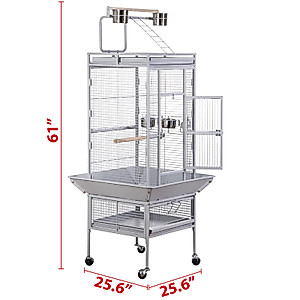 SUPER DEAL PRO 61-inch 2in1 Large Bird Cage with Rolling Stand Playtop Parrot Chinchilla Finch Cage Macaw Conure Cockatiel Cockatoo Pet House Wrought Iron Birdcage, White