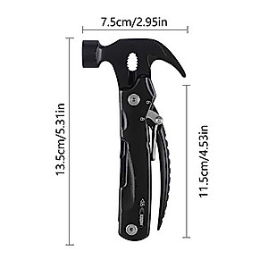 Gifts for Boyfriend, Unique Anniversary Christmas Birthday Gift Ideas for Men Him, Cool Gadget Christmas Stocking Stuffer for Men, All in One Tools Mini Hammer Multitool Camping Accessories (Black)