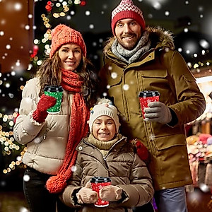 Ziliny 200 Pcs Christmas Coffee Cups with Lids 12 oz Hot Drink Cups Xmas Snowflake Paper Cups Disposable Large Hot Beverage Cups for Water Tea Office Home Drink Travel(Red, Green)