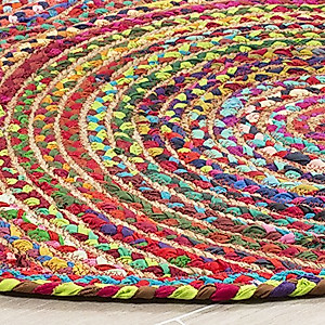 SAFAVIEH Cape Cod Collection Area Rug - 5' x 8' Oval, Red & Multi, Handmade Boho Braided Circles Jute & Cotton, Ideal for High Traffic Areas in Living Room, Bedroom (CAP203A)