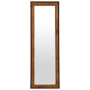 Amazon Brand - Stone & Beam Wood and Iron Hanging Wall Mirror, Glass, Rectangular, 13.75"L x 1.25"W
