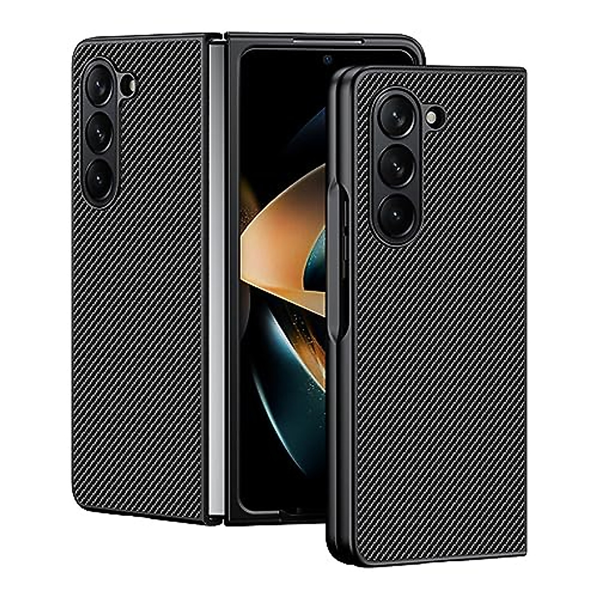 THikk Leather Case for Samsung Galaxy Z Fold 5, Carbon Fiber Texture Premium Faux Leather Slim Phone Case Scratch Resistant Protective Cover for Samsung Galaxy Z Fold 5,Black