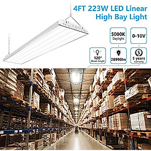 CINOTON 210W LED Linear High Bay Light, 4FT LED Shop Light Fixture 32000LM[800W HID/HPS Equiv.] 100-277V 1-10V Dimmable 5000K Daylight Indoor Commercial Warehouse Factory Office Workshop Garage 1 Pack