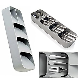 Wewdigi Drawer Cutlery Organizer Tray Kitchen Storage Holder Rack for Cutlery Silverware-Gray…