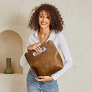 S-ZONE Women Vintage Genuine Leather Crossbody Bag Distressed Foldable Clutch Top Handle Handbag Purse