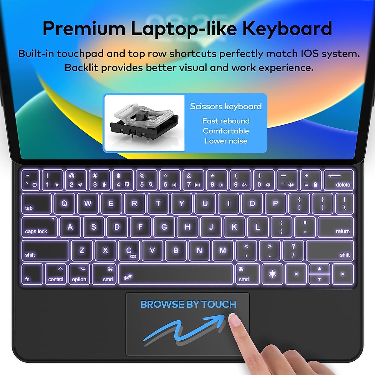 runelk Keyboard Case for iPad Air 13 2024 and iPad Pro 12.9 inch 2022-6th / 2021-5th / 2020-4th / 2018-3rd Generation – Magnetic Keyboard Case with Multi-Touch Trackpad – Floating Cantilever Stand