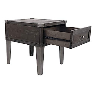 Signature Design by Ashley Todoe Industrial Square End Table with 1 Drawer, 2 Outlets and 2 USB Charging Ports, Dark Gray with Weathered Pine Finish