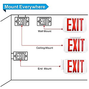 SPECTSUN 4 PACK Red LED Emergency Exit Signs & Battery Backup-UL Certification Hardwired Combo Exit Sign, 120V/277V Exit Sign with Arrow, Business Exit lighting Sign, lobby/Building/Room