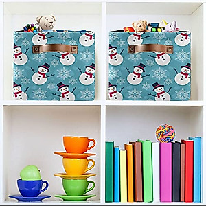 ALAZA Merry Christmas Snowman Snowflake Large Storage Basket with Handles Foldable Decorative 1 Pack Storage Bin Box for Organizing Living Room Shelves Office Closet Clothes