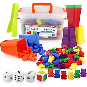 SET4kids Counting Bears with Matching/Sorting Cups, 4 Dice, Tweezers and an Activity e-Book. for Toddler Games | Early Childhood Education. 71 pc Game Set