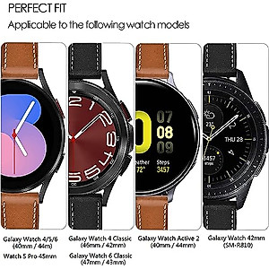Olytop Galaxy Watch 5 Pro Bands 45mm, Galaxy Watch 6/4 Classic Band 47mm 46mm 43mm 42mm, Samsung Galaxy Watch 6/5/4/Acitve 2 Bands 44mm 40mm, 20mm Leather Wristband Replacement Strap Men, Black+Brown