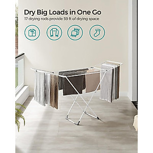 SONGMICS Clothes Drying Rack, Metal Laundry Drying Rack, Foldable, Space-Saving, Free-Standing Airer, with Gullwings, Indoor Outdoor Use, Bed Linen Clothing, White ULLR540W01