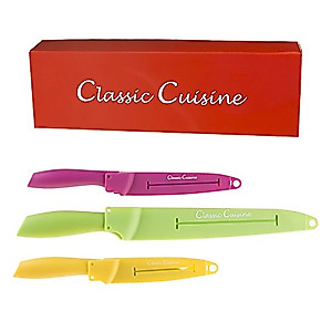 Classic Cuisine 14 Pc Colored Knife Set with Sheaths-Pro Grade, Assorted