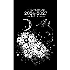 2024-2027 Monthly Pocket Calendar: Black Cat Cover| 48 Months Calendar (January 2024 to December 2027)|Pocket Size Organizer , Password log, Contact list and Notes