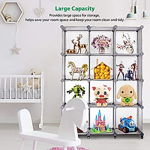 TomCare Cube Storage Organizer 12-Cube Closet Storage Shelves Cube Organizer Cube Shelf Storage Cubes Plastic Bookshelf Bookcase DIY Square Closet Cabinet Organizers Shelves for Bedroom Office, Grey