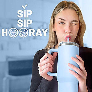 Crave Cups 40oz Tumbler with Lid and Straw l Reusable Spill Proof Double Wall Insulated Stainless Steel Water Bottle Travel Mug l Cupholder Friendly Vacuum Sealed Tumbler with Handle (Chambray)