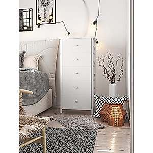 BOLUO Tall White Dresser for Bedroom - 5 Drawer Dressers & Chests of Drawers Fabric Dresser Storage Tower for Closet Kids and Adult Modern