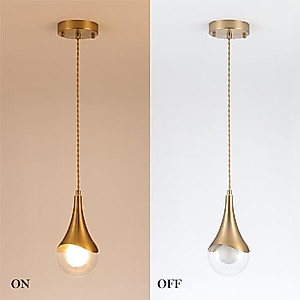 Dijiahua Gold Pendant Lights Kitchen Island 3 Pack, Modern Brass Raindrop Pendant Light Fixture Set of 3 with Clear Glass Globe,Mini Teardrop Chandelier,Adjustable Cord Hanging Lighting for Sink