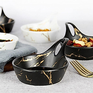 Sizikato 3pcs Porcelain Sauce Dish with Handle, 4-Inch Caviar Dish, Spoon Shape