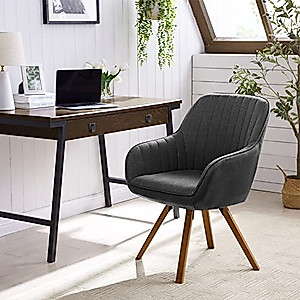KithKasa Mid Century Modern Desk Chair No Wheels Swivel Accent Home Office Chair with Walnut Color Wood Legs for Living Room, Grey