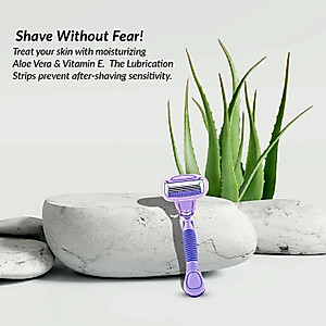 Natural Solution Razors for Women – Extra Smooth 4-Blade Shaver Infused with Vitamin E & Aloe, Provides Gentle Shaving, 3-Pack (6 Pieces) in Pink/Purple
