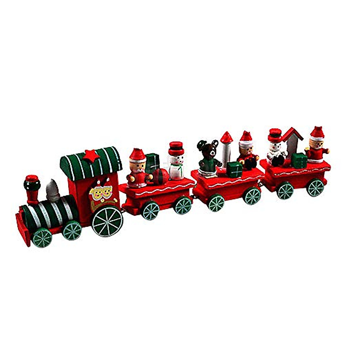 Toxz 4 Pieces Wood Christmas Xmas Train Decoration Decor Gift,Train Model with 1 Engine and 3 Carriages,Length:24.5CM