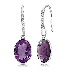 Gem Stone King 925 Sterling Silver Purple Amethyst Pendant and Earrings Jewelry Set For Women (15.00 Cttw, Gemstone Birthstone, Oval 10X14MM, with 18 Inch Silver Chain)
