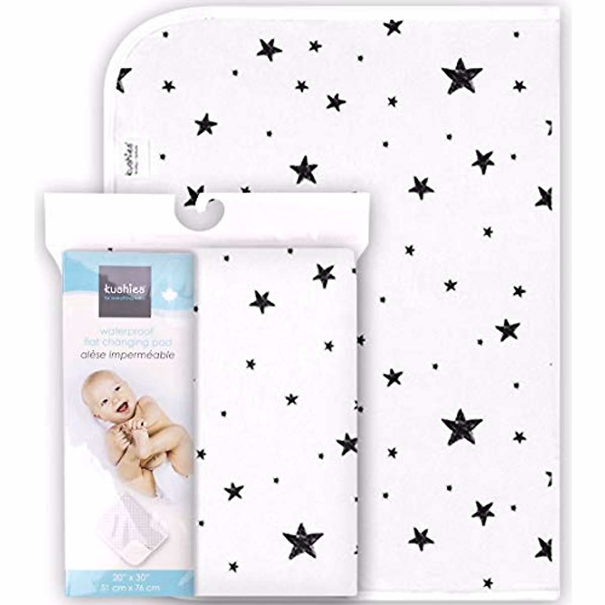 Kushies Deluxe Change Pad Flannel, Scribble Stars Black & White