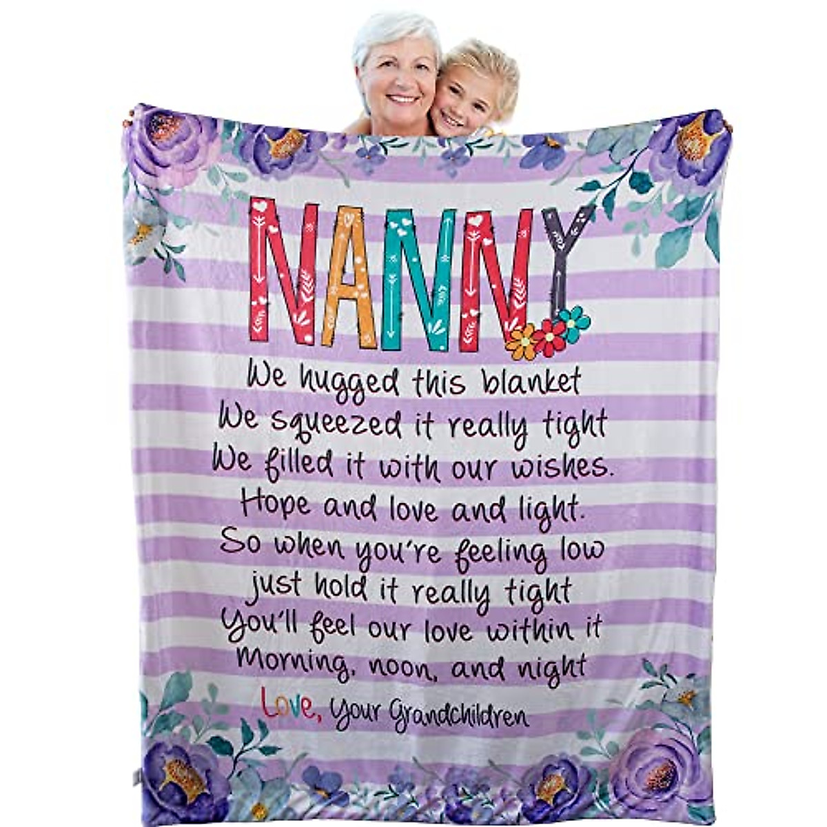 NAZENTI Luxury Super Soft Sherpa Fleece Blanket 50x60, Nanny Loves Me Blanket, Nanny Blanket, Nanny Gifts from Grandchildren, Blanket Nanny Gifts for Birthday, Christmas Blanket for Nanny Gifts