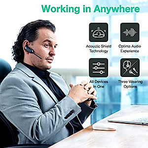 Yealink WH63 Wireless DECT Headset, Single Ear (Mono) Office Headset with Noise Canceling Microphone, Connect to Desk Phone, Work with All UC Leading Platform Softphone