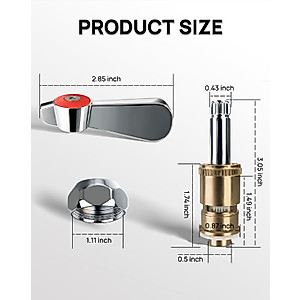Phivan Lead-Free Brass Handle Stem Assembly Commercial Faucet Parts for Most Commercial Kitchen Sink Faucet Hot and Cold Side Handle Ceramic Cartridge Fits Kitchen, Restaurant, Industrial