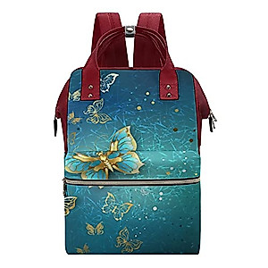 Luxury Gold Butterflies Diaper Bag Backpack Large Capacity Mommy Bags Multifunction Nappy Bag Travel Back Pack Red-Style