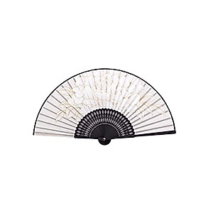 PHONME Decorative Folding Fans Floral Folding Hand Fan for Women Craft Hand Fan for Festivals Chinese Vintage Bamboo Silk Fan Wedding Dancing Gift Fan Gift Hand Fan Vintage Style (Color : White)