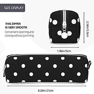 Ykklima Leather Pencil Case - Polka Dot Black and White Simple Pattern, Stationery Bag Pen Organizer Makeup Cosmetic Holder Pouch for School Work Office College