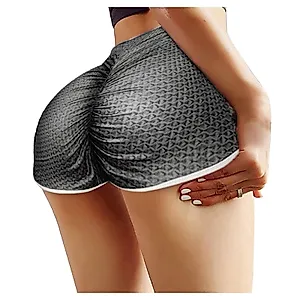 Bblulu Women's High Waisted Yoga Shorts Scrunch Butt Shorts Booty Lifting Ruched Workout Yoga Running Short Leggings