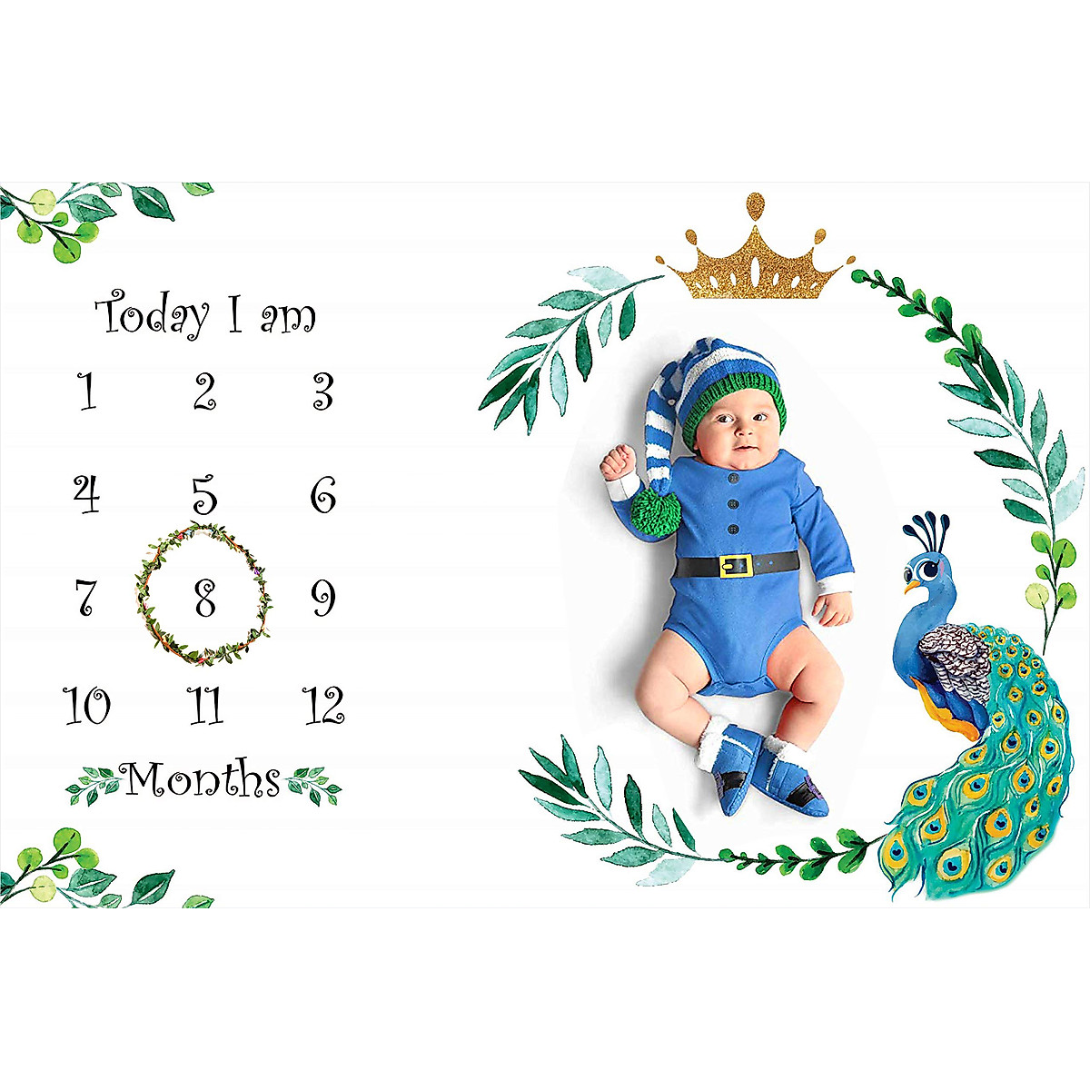 Zomorod Baby Monthly Milestone Blanket | Unisex | Double Side | PhotoBackdrop & Daily use | 40 x 60 | Ultra Soft & Thick Flannel Fleece 300gsm Set | Wreath Included + Free Bonus