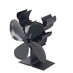 4 Blade Heat Powered Stove Fan Large Air Volume Fireplace Wood Stove Fan Non Electric Eco Fan Low Noise Aluminum Alloy Black