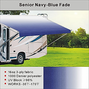 Dulepax RV Awning Fabric Replacement(10'2" Fabric) Heavy Duty 16oz Vinyl Fabric -Camper Awning Replacement Universal Replacement RV Awnings for All Awning Brands-Senior Fade Blue