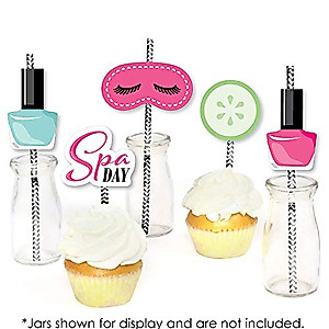 Big Dot of Happiness Spa Day - Paper Straw Decor - Girls Makeup Party Striped Decorative Straws - Set of 24