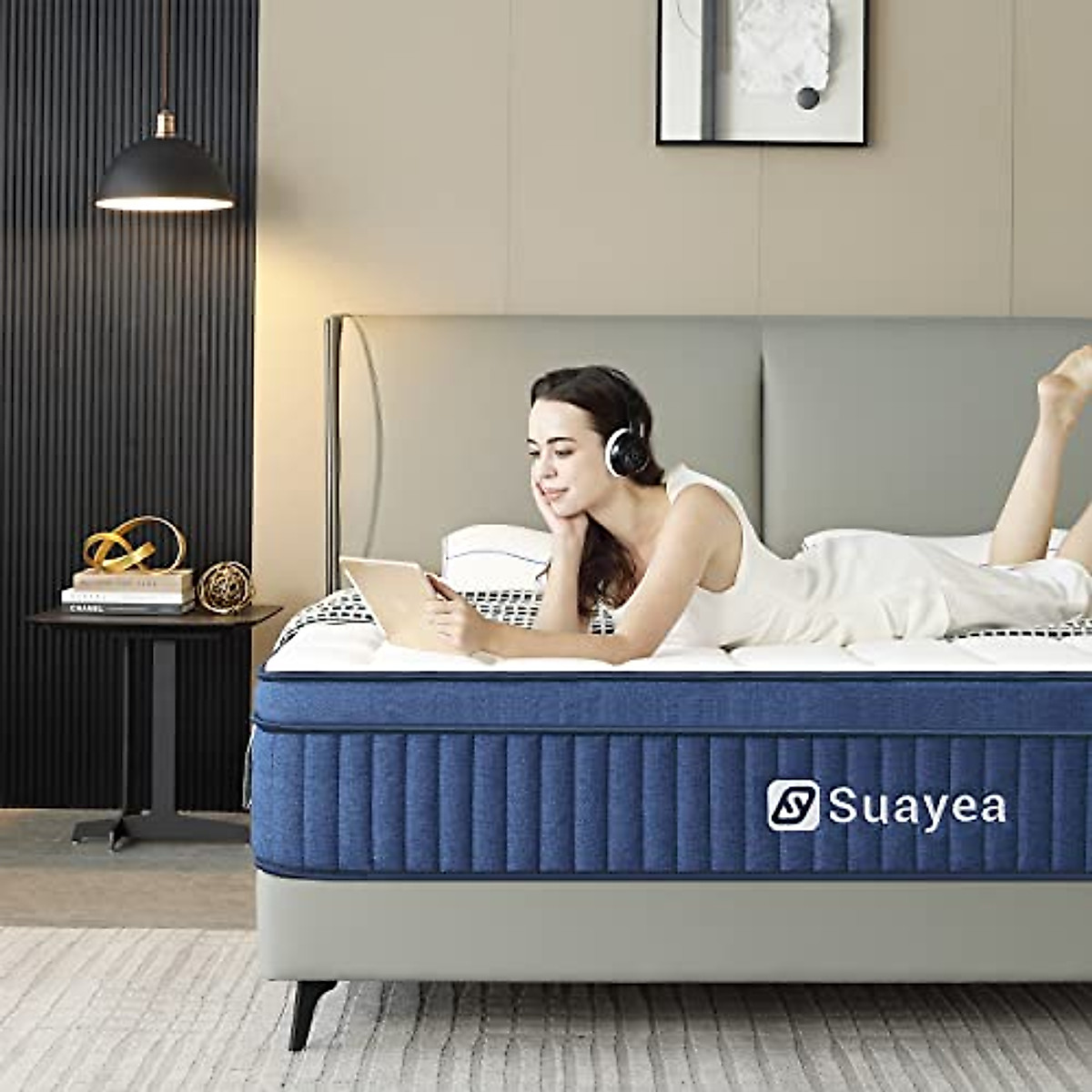 SUAYEA King Mattress, King Size Mattress in a Box, 12 Inch Hybrid Mattress King Size, Ultimate Motion Isolation with Gel Memory Foam and Pocket Spring, Medium Firm Mattress, Edge Support, CertiPUR-US