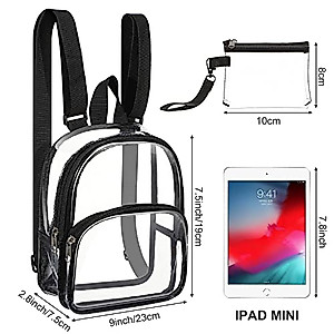 Clear Mini Backpack Stadium Transparent Small See Through Bag with Crossbody Concert Purse Waterproof Plastic Handbag(Black)