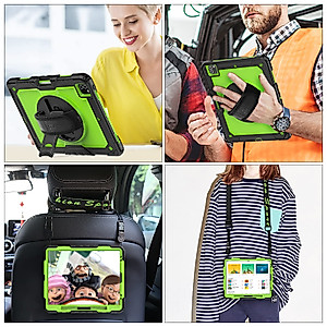 SEYMAC stock Case for iPad Pro 12.9'' 2022/2021/2020/2018 with Screen Protector 360 Rotating Stand Hand Strap, Drop-Proof Case for iPad Pro 12.9''(6th/5th/4th/3rd Generation), Green/Black