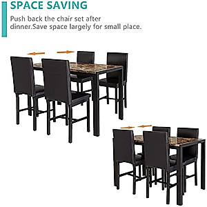 tantohom 5 Piece Faux Marble Dining Table Set- Space Saving Kitchen Table and Chairs for 4, Modern Style Table Set with 4 Leather Chairs and Perfect for Dining Room, Kitchen, Breakfast Corner