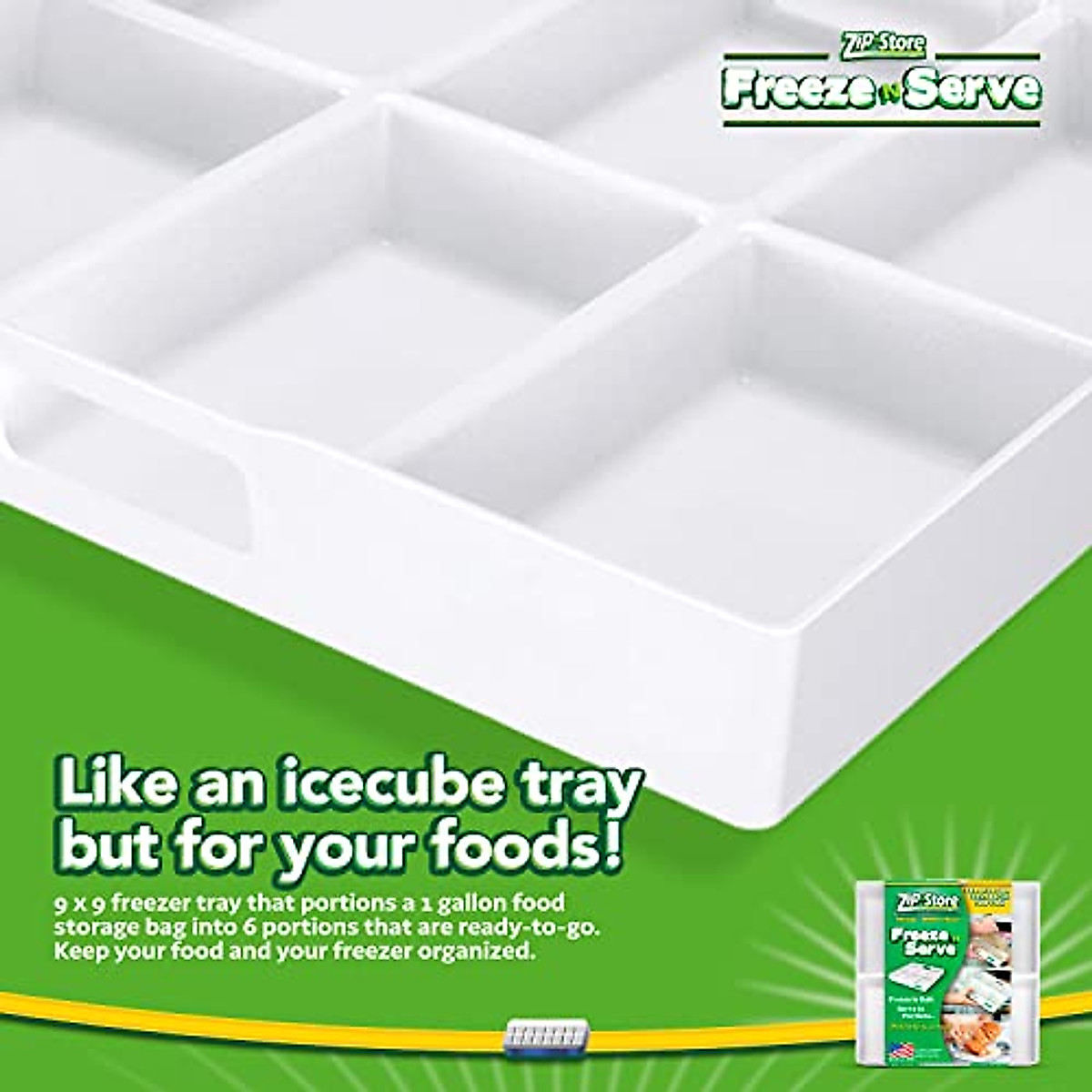 Zip n Store - Freeze n Serve - Organize Your Freezer - Freeze In Bulk, Serve In Portions, Perfect For Meal Prep + Portion Control + Organization, Freeze Leftovers, Like An Icecube Tray For Food
