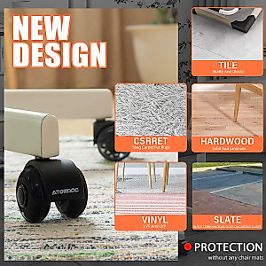 Office Chair Caster Wheels by ATOMDOC, 2.2" Newly Revolutionary Quadruple Ball Bearing Design,Heavy Duty & Safe Protection for All Floors Including Hardwood, Set of 5