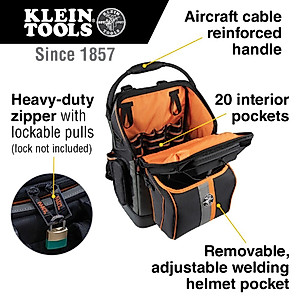 Ironworker and Welder Backpack, Fire Resistant Exterior, 27 Pockets, Hold Welding Helmet, Hard Hat, 36-Inch Connecting Bar